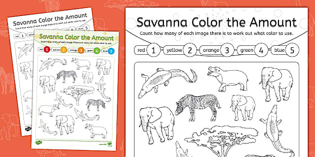 Savanna Color the Amount Worksheet - Twinkl