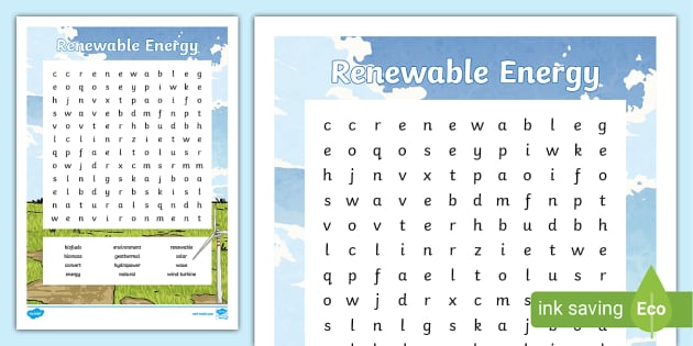Renewable Energy Word Search (teacher made)