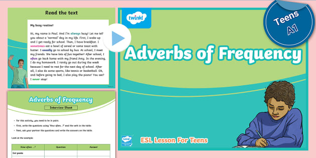 ESL Frequency Adverbs Lesson Pack [Teens, A1] - Twinkl