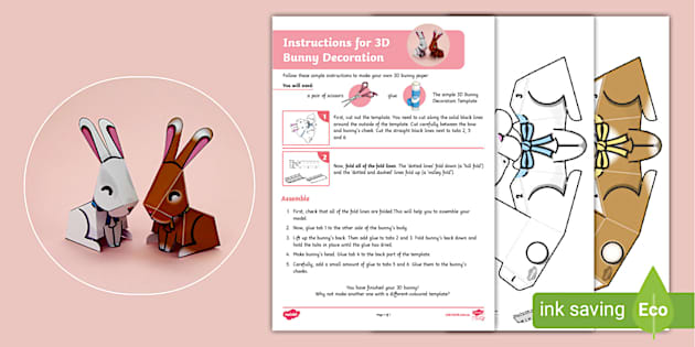 Simple 3D Bunny Decoration Printable - Twinkl