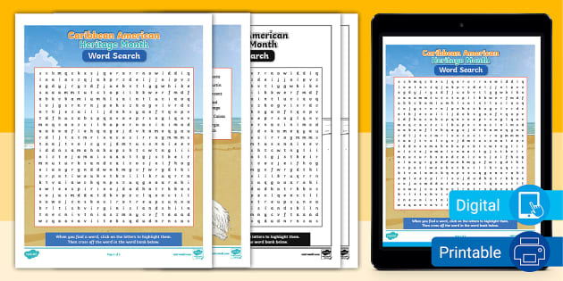 Caribbean American Heritage Month Word Search for 6th-8th Grade