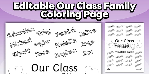 Editable Our Class Is a Family Names Coloring Page