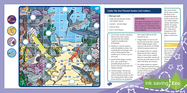 Under the Sea Themed Snakes and Ladders Game (teacher made)