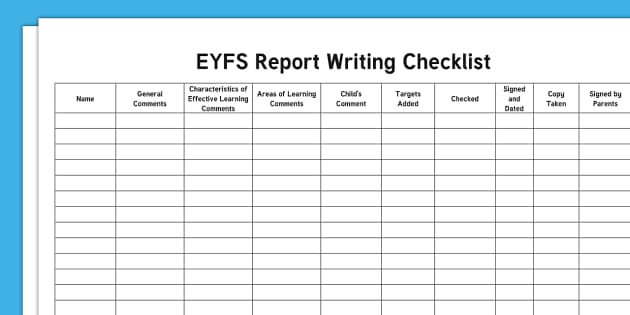 EYFS Report Writing Checklist