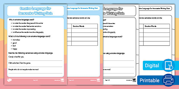 Emotive Language For Persuasive Writing Quiz For 2nd Grade