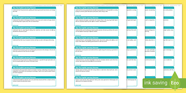 Australian Curriculum Year 5 Learning Outcomes Labels