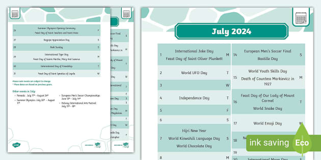 Teacher Planner: What's Happening in July? - Twinkl