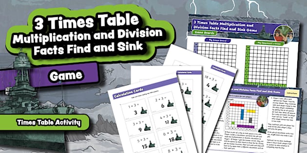 3 Times Table Multiplication and Division Facts Find and Sink Game