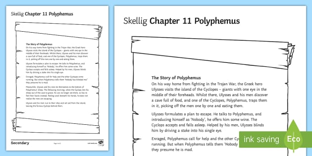 Skellig Chapter 11 Polyphemus Worksheet - Twinkl