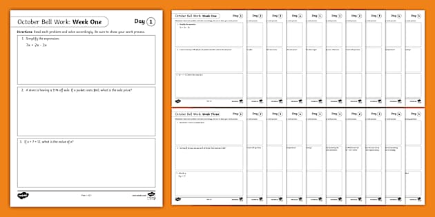 Seventh Grade Math October Bell Work Bundle (Teacher-Made)