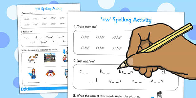 'OW' Words Spelling Worksheet (teacher made)