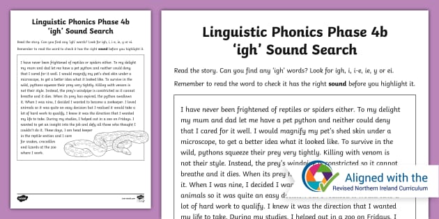 igh Sound Worksheet - NI Phase 4b Phonics (teacher made)