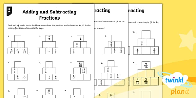 Planit Maths Y4 Fractions Add And Subtract Fractions Home Learning Tasks
