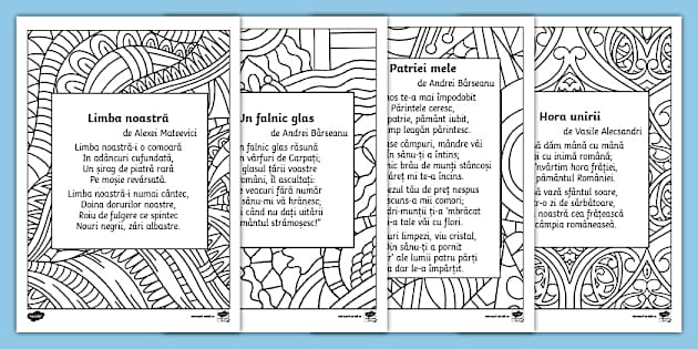 Ziua Națională a României – Desene de colorat cu poezii