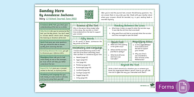 * NEW * Level 3 June 2022 School Journal: Sunday Hero (Story Comprehension)