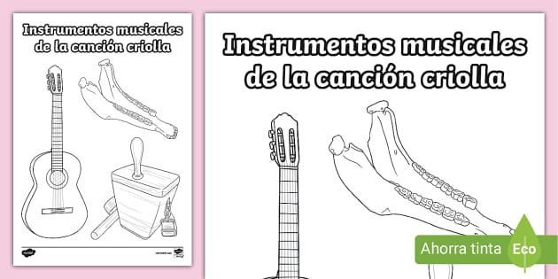 Instrumentos de la canción criolla para colorear - Twinkl