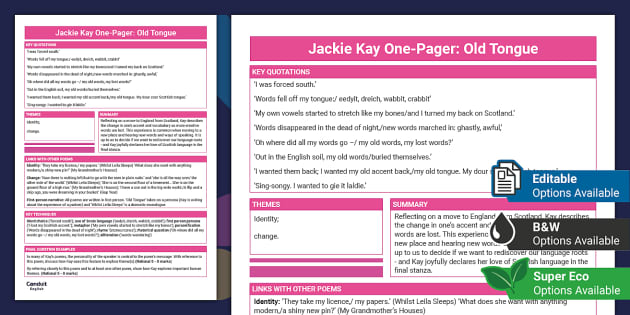 Jackie Kay One-Pager: Old Tongue (teacher made) - Twinkl
