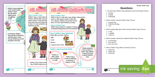 KS1 Mother's Day Differentiated Reading Comprehension Activity
