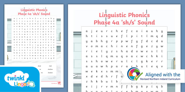 NI Linguistic Phonics Phase 4a 'sh/s' Sound Word Search