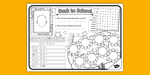 「バック・トゥ・スクール」 英語のアクティビティページ Back to School Activity Mat- English