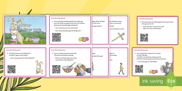 UKS2 Easter QR Code Hunt Maths Challenge Cards - Twinkl