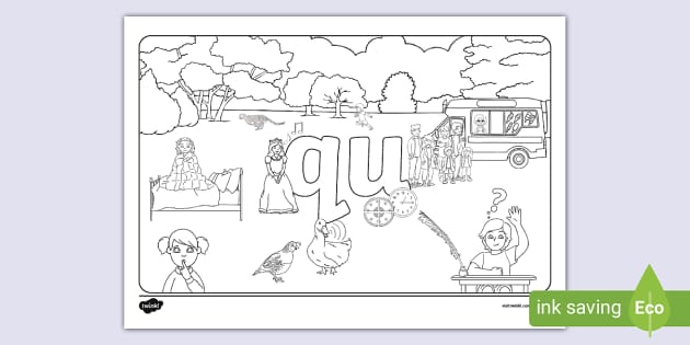 'Qu' Sound Loaded Colouring Page (teacher made) - Twinkl