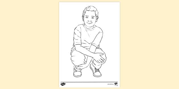 FREE! - Boy Crouching Colouring | Colouring Sheets - Twinkl