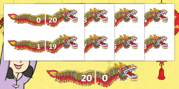 Chinese New Year Number Bonds to 20 Dragon Cut-Outs - Twinkl