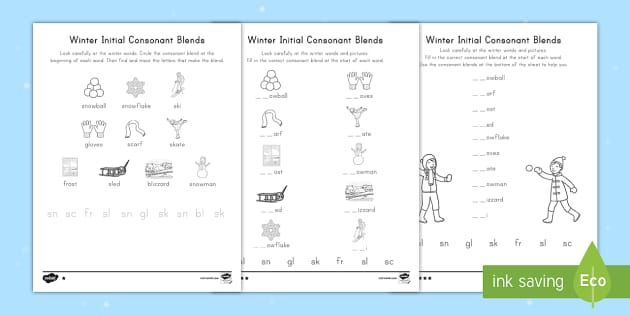 Winter Initial Consonant Blends Differentiated Activities