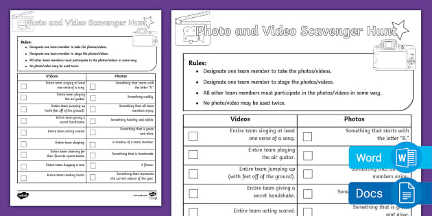 Editable Photo and Video Scavenger Hunt Team Builder