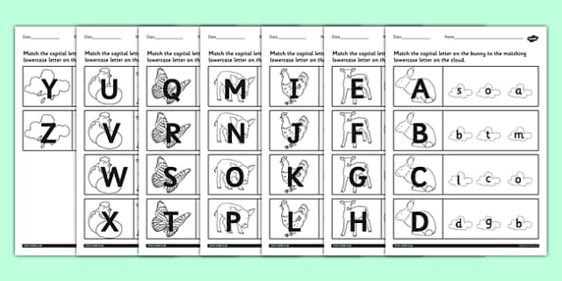 Spring Themed Capital Letter Matching Worksheet - Twinkl
