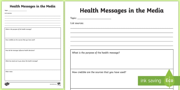 Health Messages in the Media Note-Taking Worksheet - Twinkl