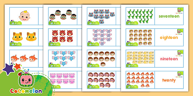 FREE CoComelon: Numbers 1-20 Word and Picture Matching Cards