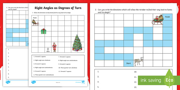 Christmas Right Angle Turns Worksheet / Worksheet - Twinkl
