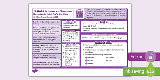 Level 2 November 2022 Journal: Taniwha (Comprehension)