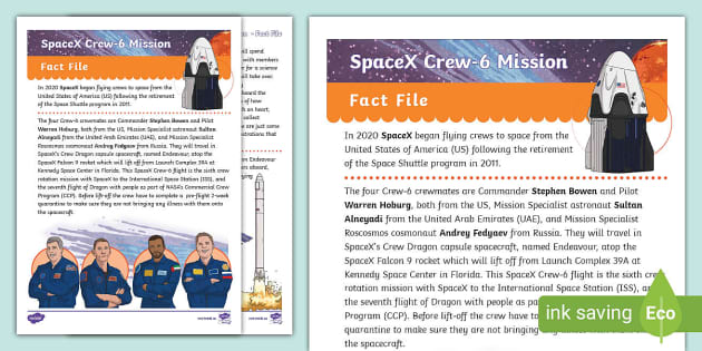 SpaceX Crew-6 Mission - Fact File (teacher made) - Twinkl