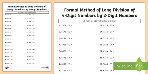 Dividing 4 Digit By 2 Digit Numbers Division Worksheets