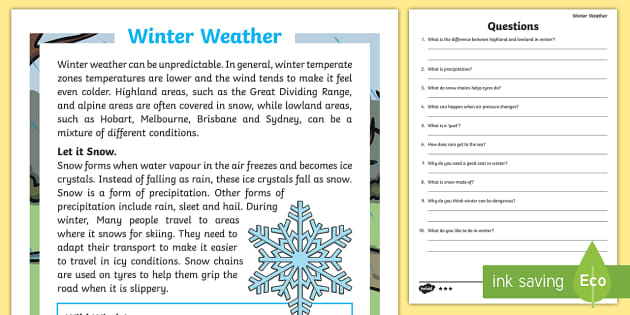 Winter Weather Temperate Zones of Australia Differentiated Reading