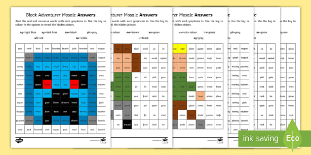 Phase 5 Block Adventurer Mosaic Worksheets (teacher made)