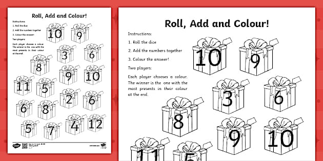 Christmas Present Color And Roll Addition Activity - Twinkl