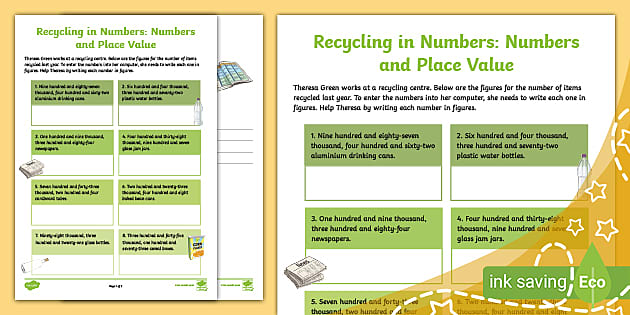 Recycling In Numbers Reading And Writing Numbers Worksheet Recycling In Numbers Reading And Writing Numbers Worksheet