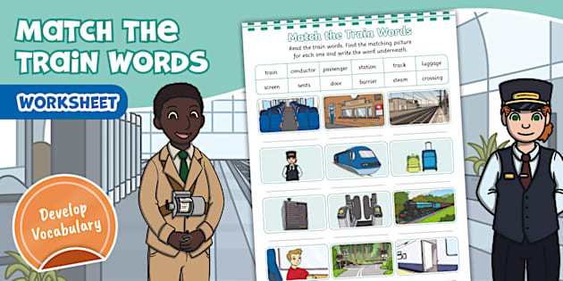 Match the Train Words Worksheet - KS1 - Twinkl