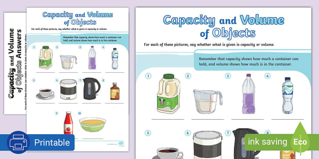 Capacity and Volume of Objects Activity Sheet - Twinkl Capacity and Volume of Objects Activity Sheet - Twinkl