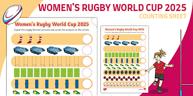 Women's Rugby World Cup 2025 Counting Sheet - Twinkl - KS1