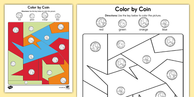Second Grade Color by Coin Worksheet (profesor hizo)