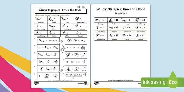 UKS2 Winter Olympics Crack the Code Worksheet (teacher made)