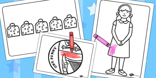 5 Currant Buns Colouring Sheets