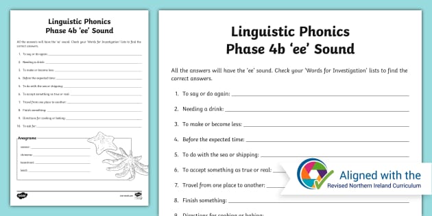 Northern Ireland Linguistic Phonics Stage 5 and 6, Phase 4b, 'ee' Sound Word