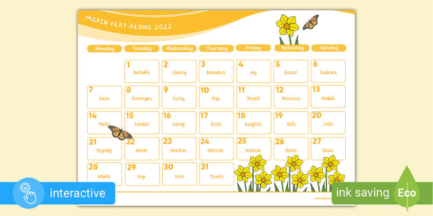 March Play-Along Calendar (2022) (teacher made) - Twinkl