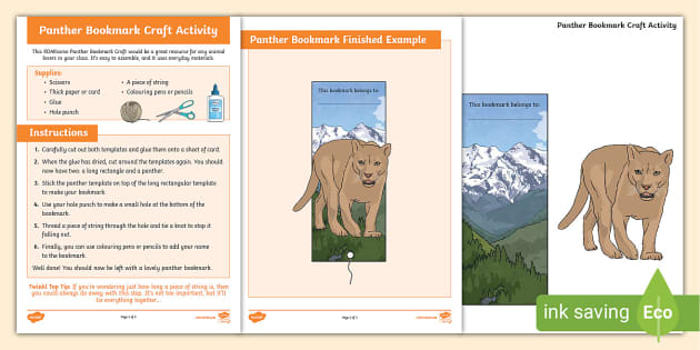 FREE! - Panther Bookmark Craft Activity (teacher made)